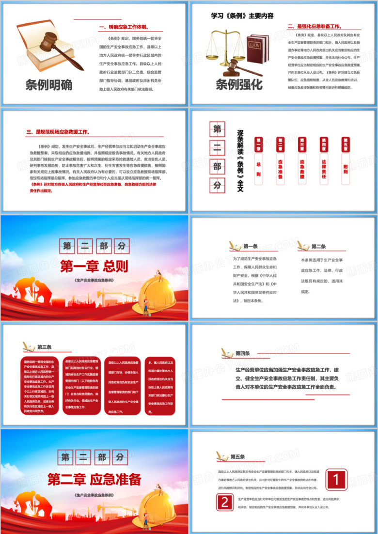 红色党政风生产安全事故应急条例PPT模板下载_熊猫办公